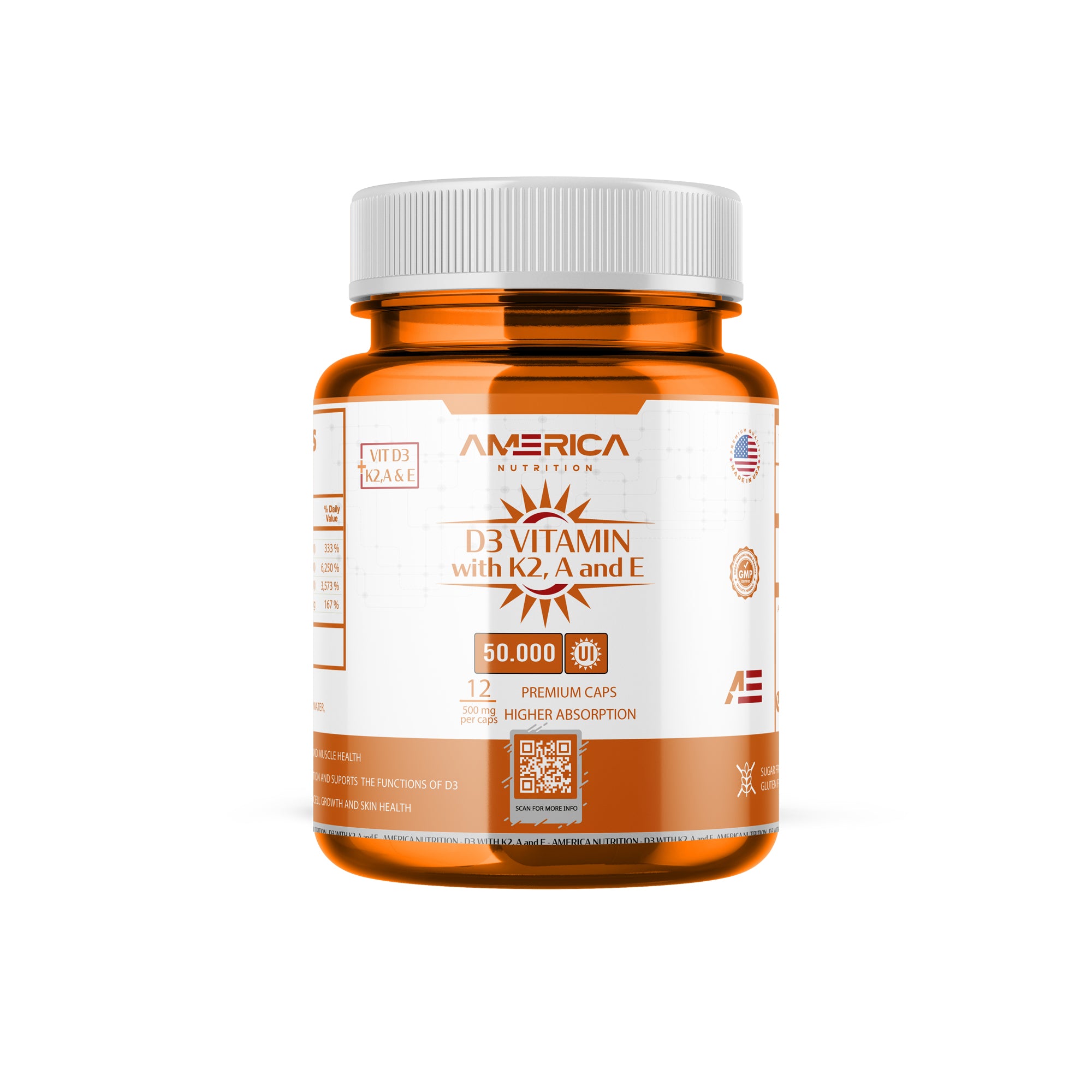 Vitamina D3 50.000 UI com K2, A e E | Alta Absorção – America Nutrition